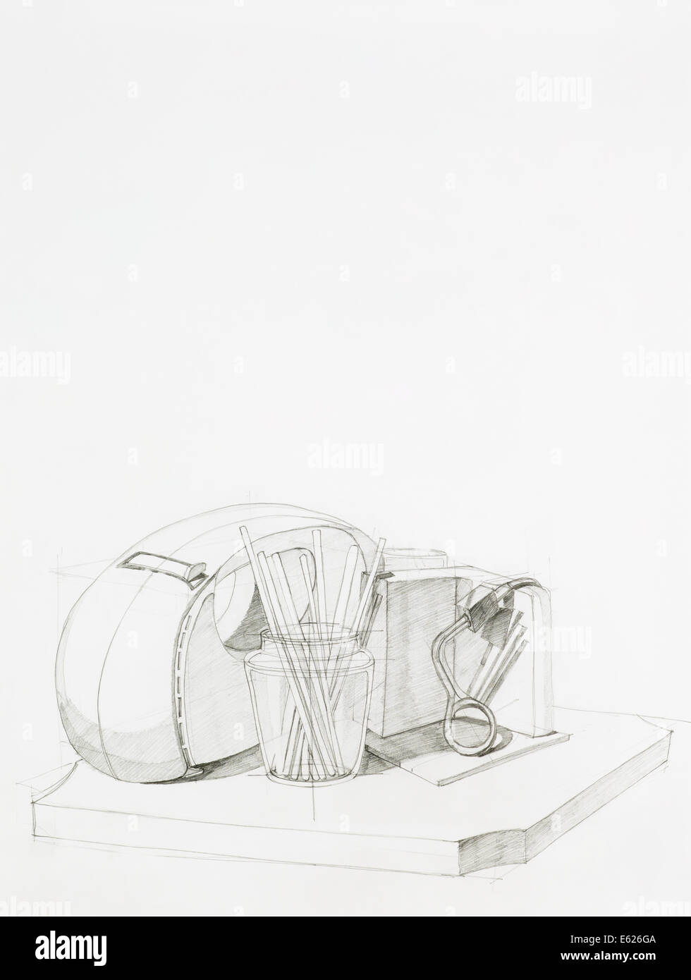 artistic study of composition objects shapes, drawn by hand Stock Photo ...