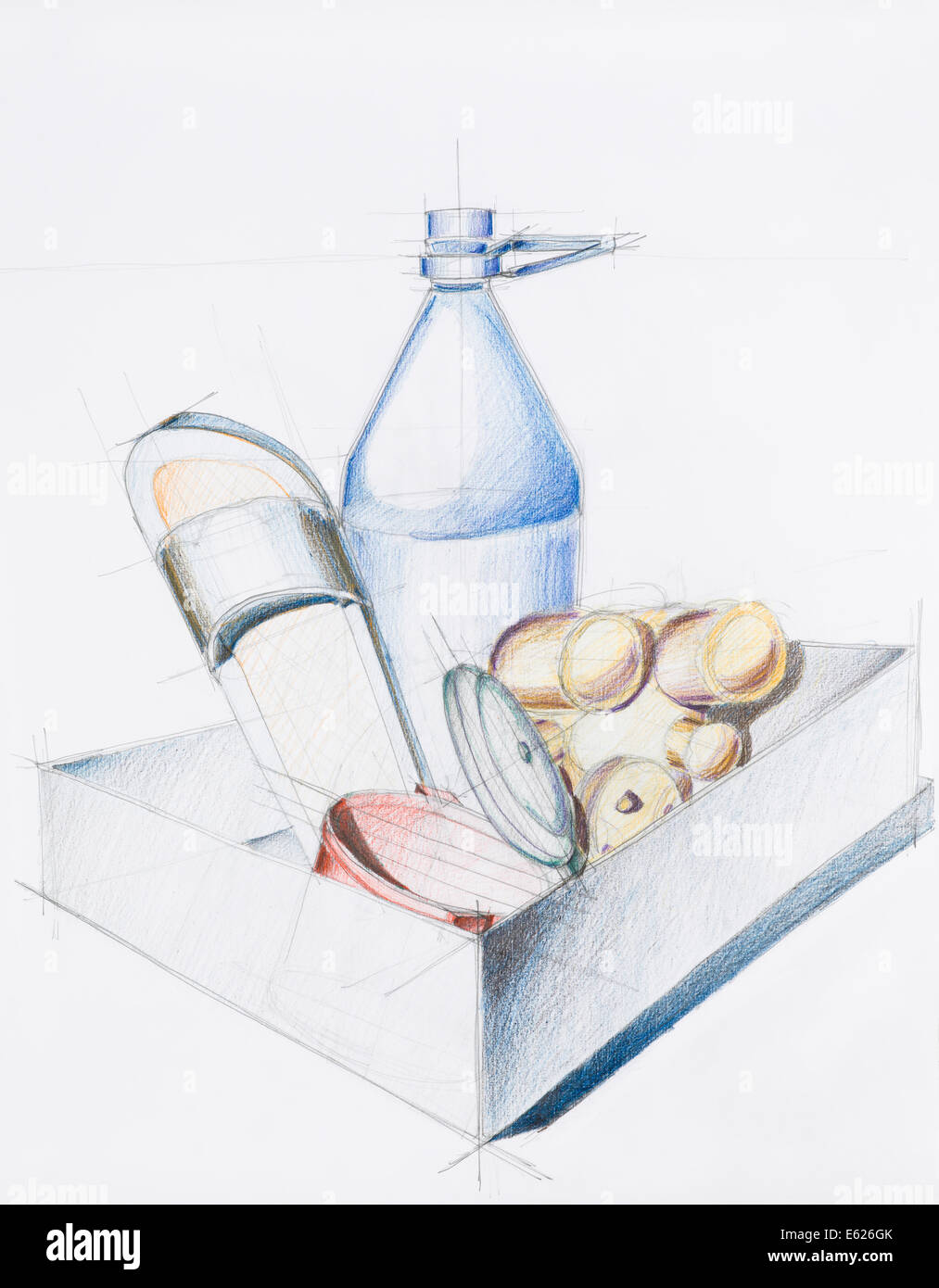 artistic study of objects shapes composition, drawn by hand Stock Photo ...