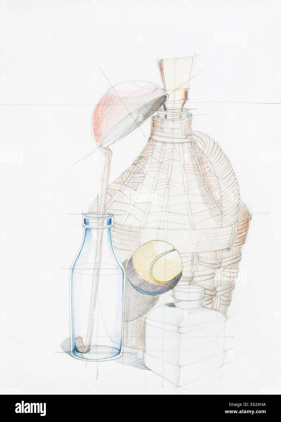 artistic study of objects shapes composition, drawn by hand Stock Photo ...