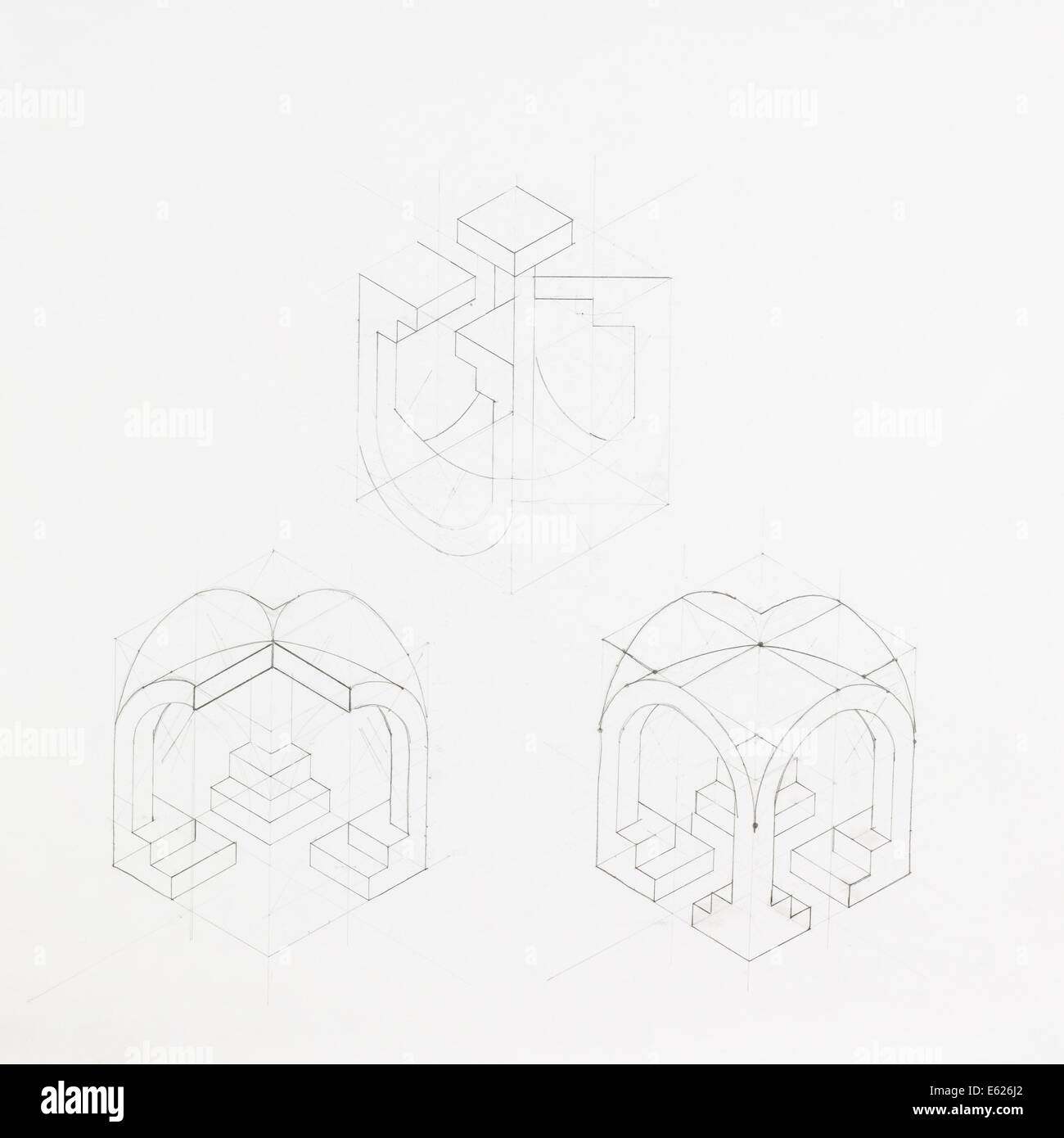 architectural blueprint of vaulted arch, drawn by hand Stock Photo - Alamy
