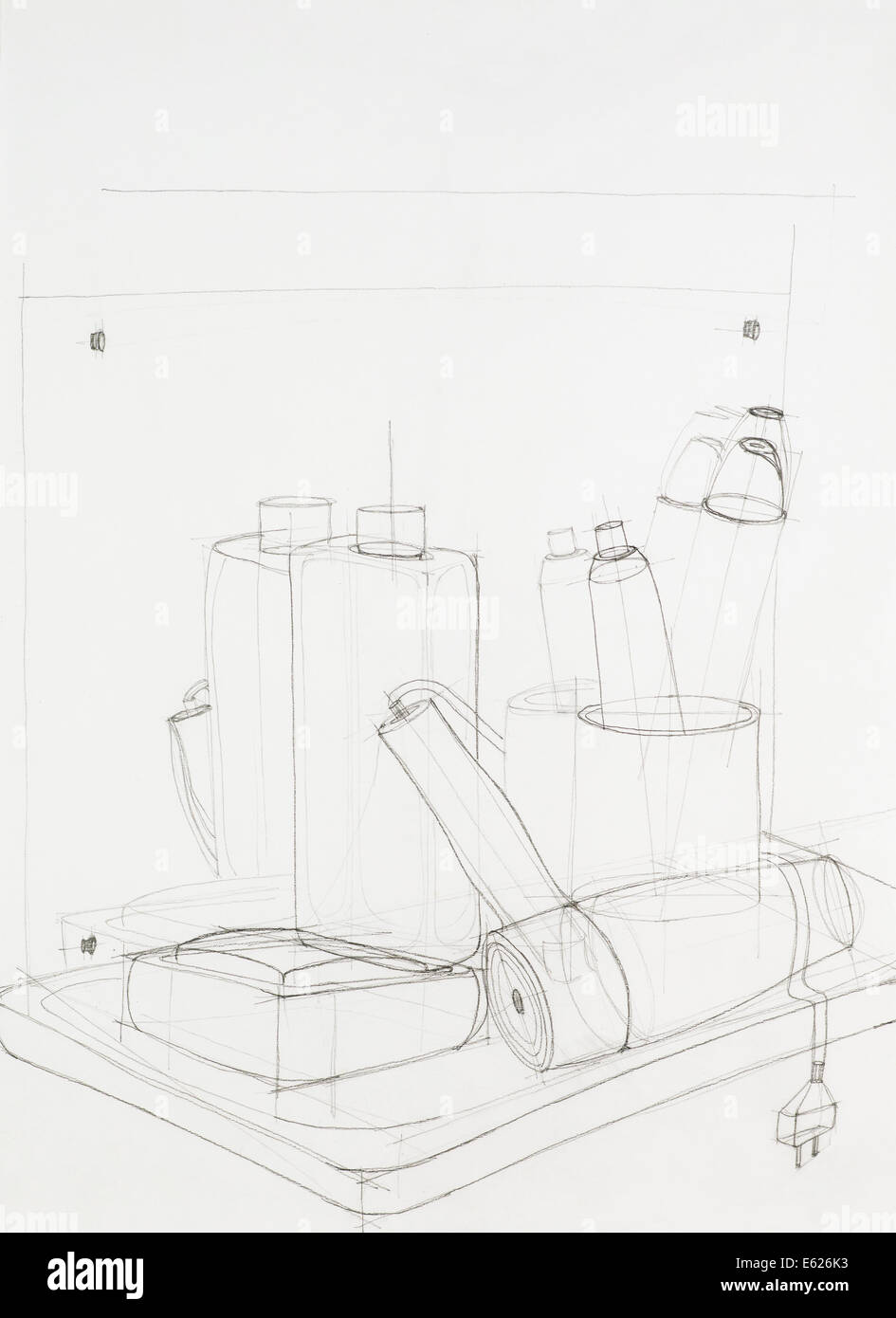 hand drawn artistic study of composition with objects, outlines Stock ...