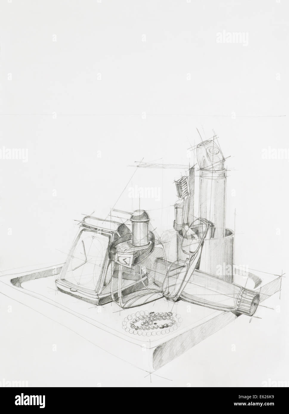 hand drawn artistic study of composition with objects Stock Photo - Alamy