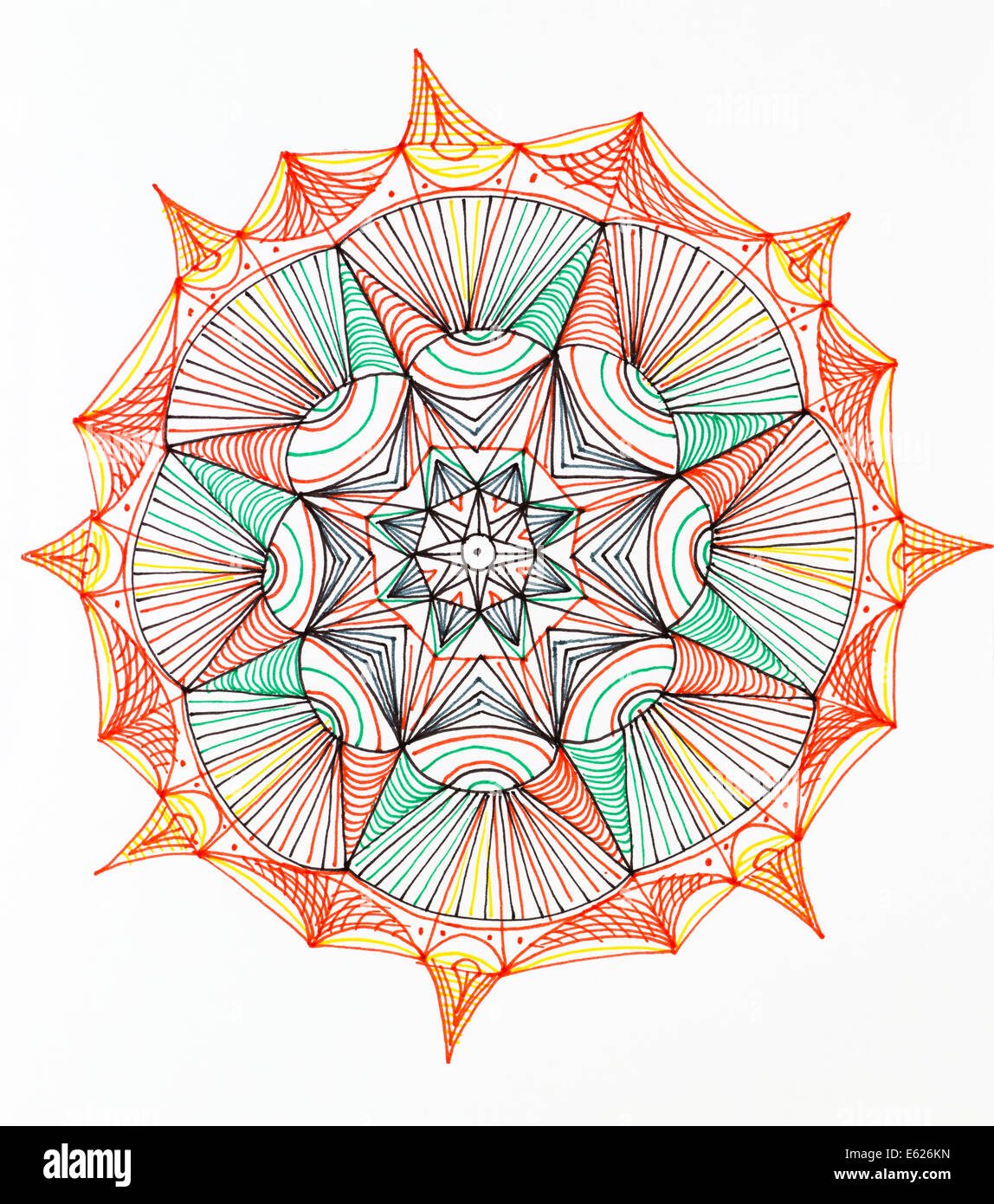 hand drawn interesting colorful mandala pattern on white background ...