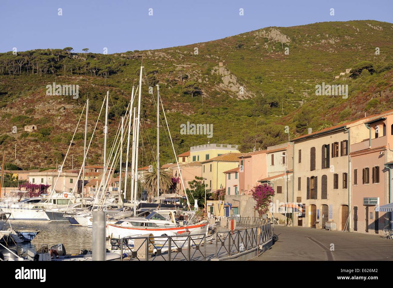 Capraia island (Tuscan Archipelago, Italy), the Port village Stock ...