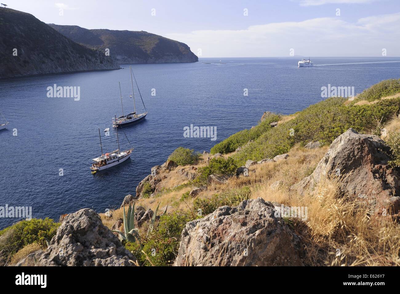 Capraia island (Tuscan Archipelago, Italy), the harbour bay Stock Photo ...