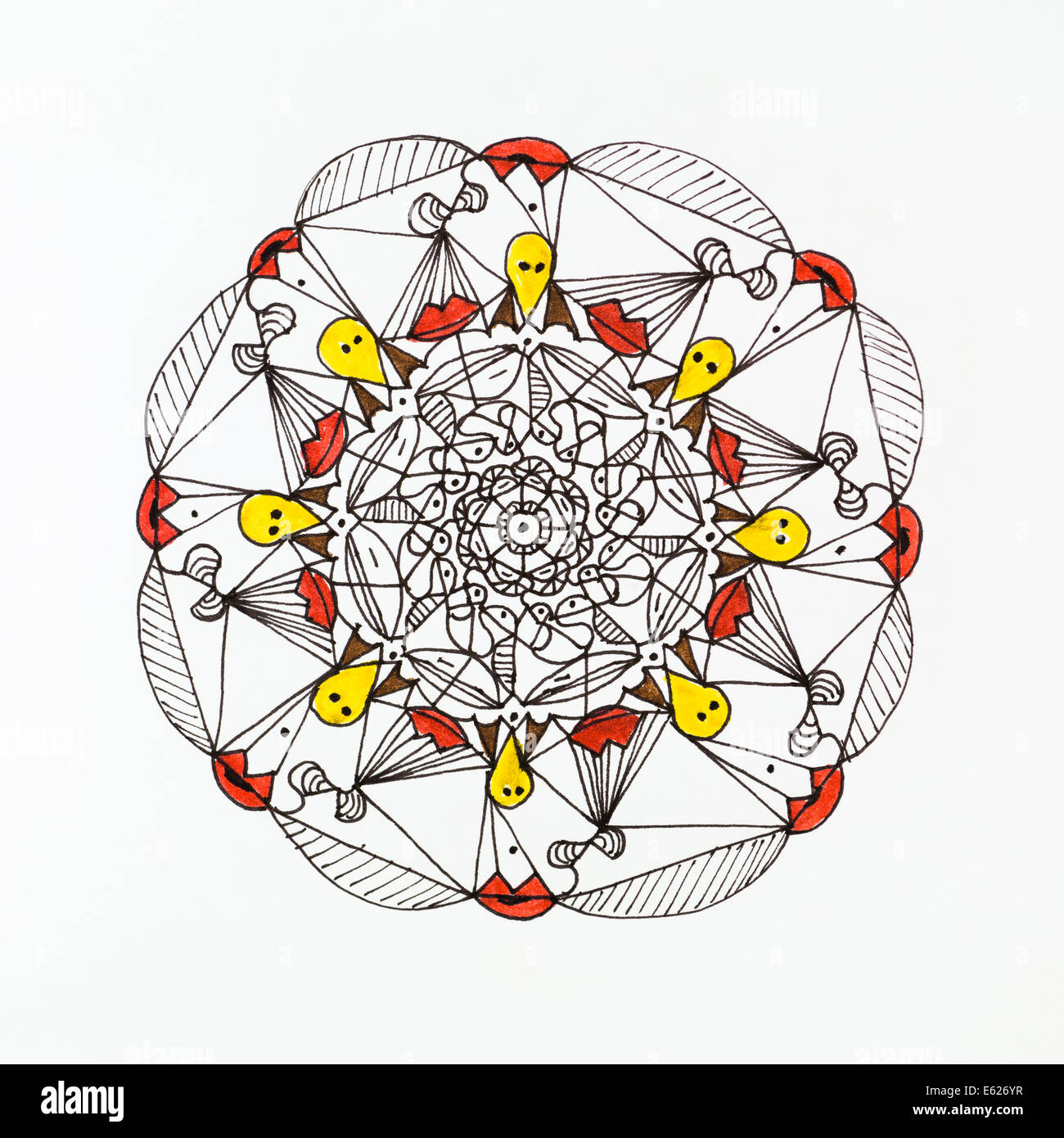 hand drawn colorful mandala design on white paper Stock Photo - Alamy