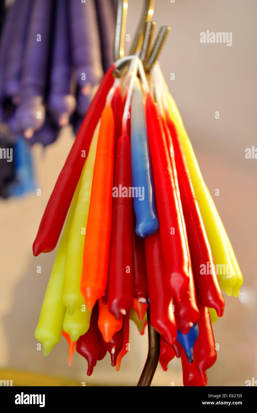 Display of hand dipped candles at Pembrokeshire Candle Centre makers ...