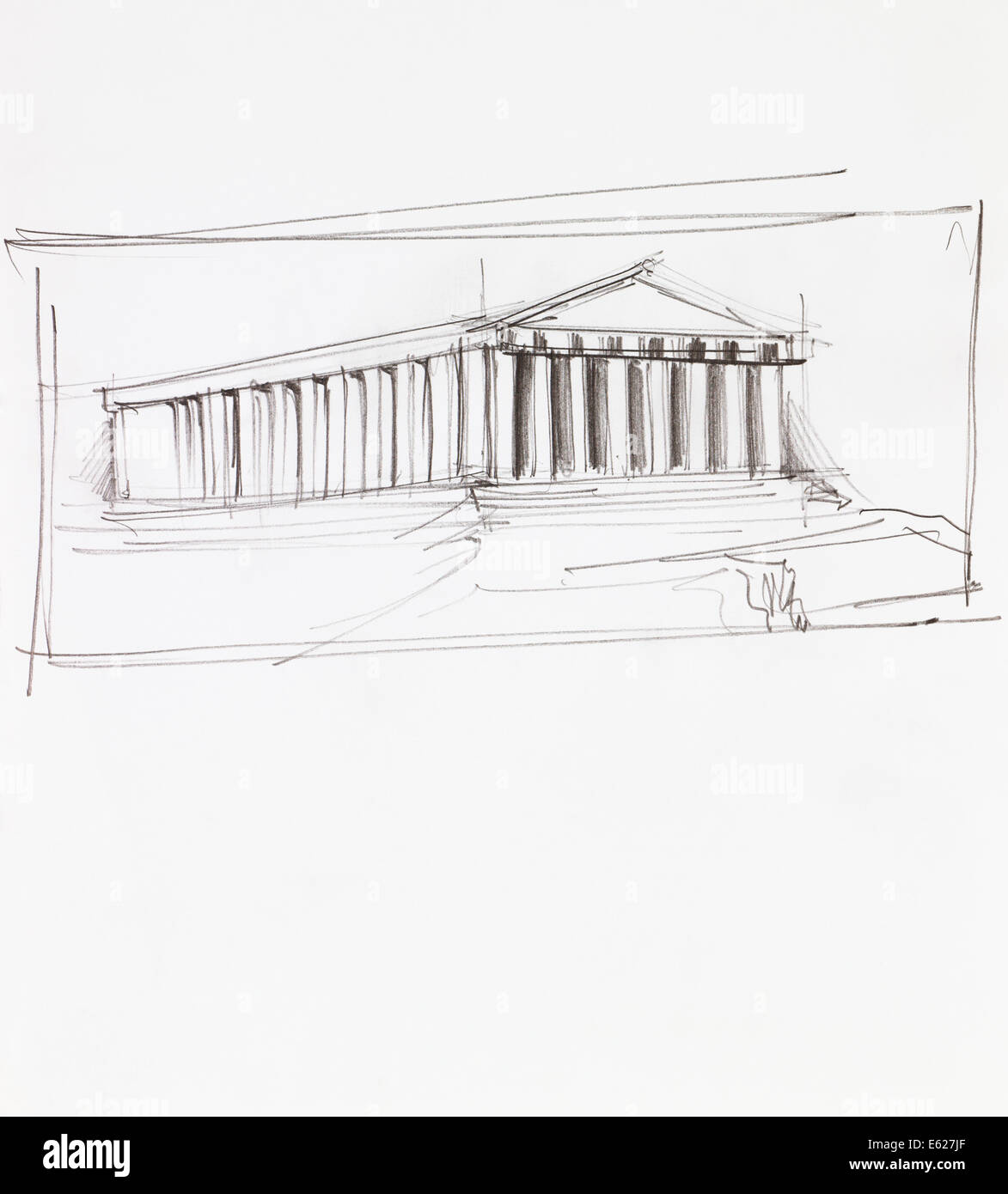 hand drawn architectural perspective of ancient parthenon temple Stock ...