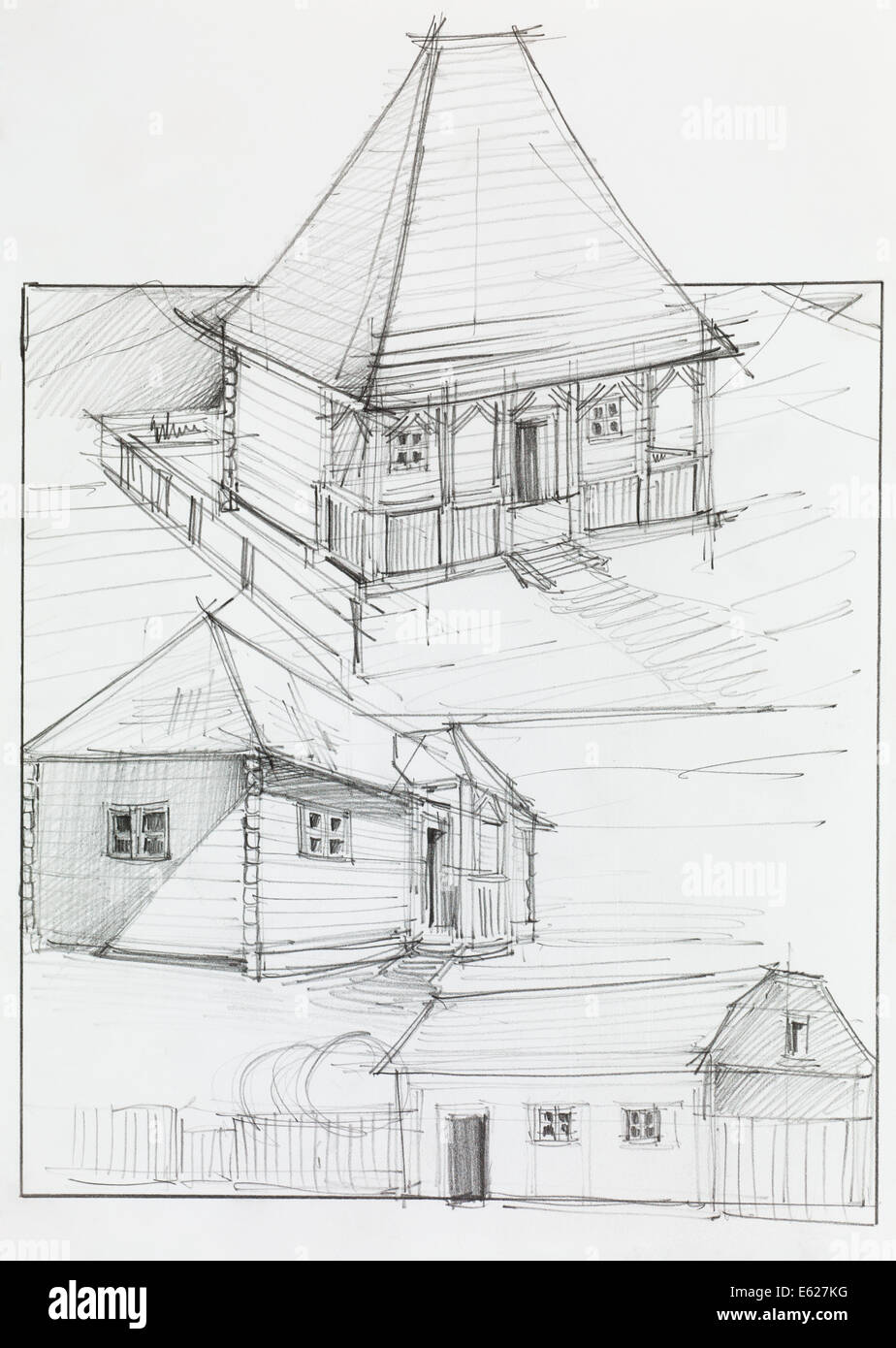Hand drawn pencil illustration village hi-res stock photography and ...