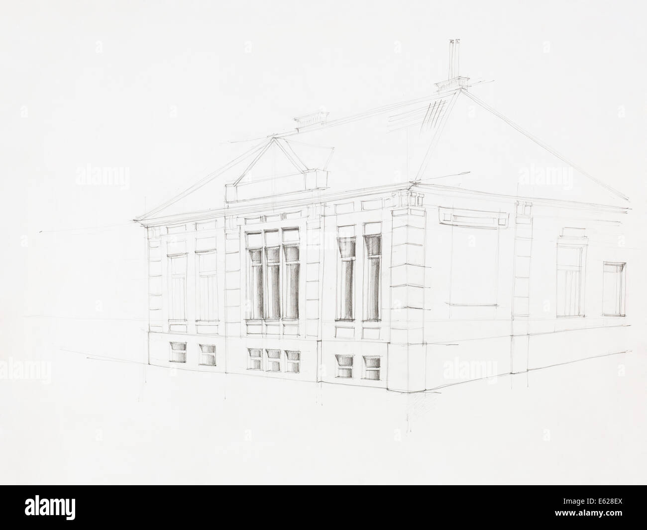 architectural perspective of old house, drawn by hand Stock Photo - Alamy