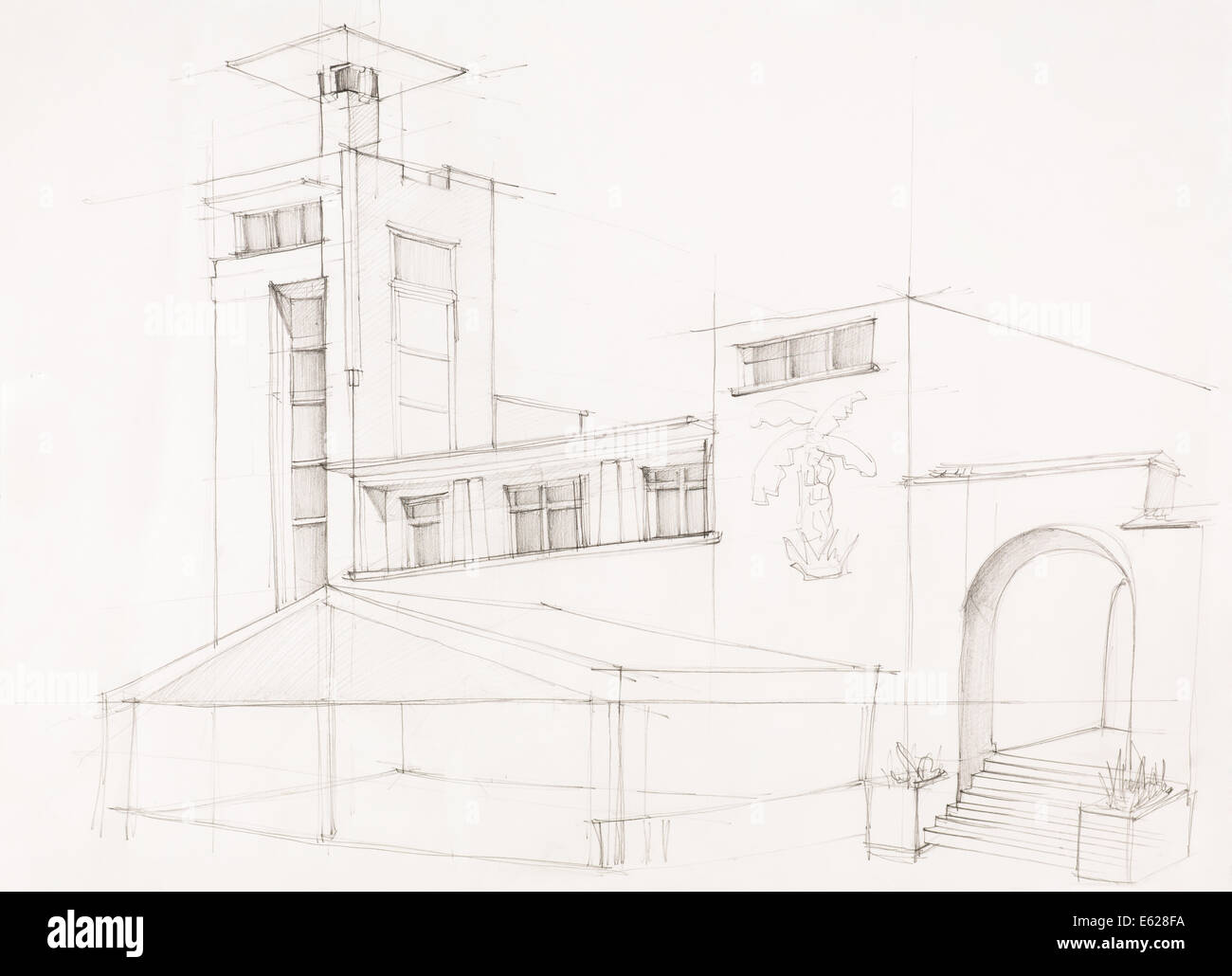 architectural perspective of holiday property with pavilion in front ...