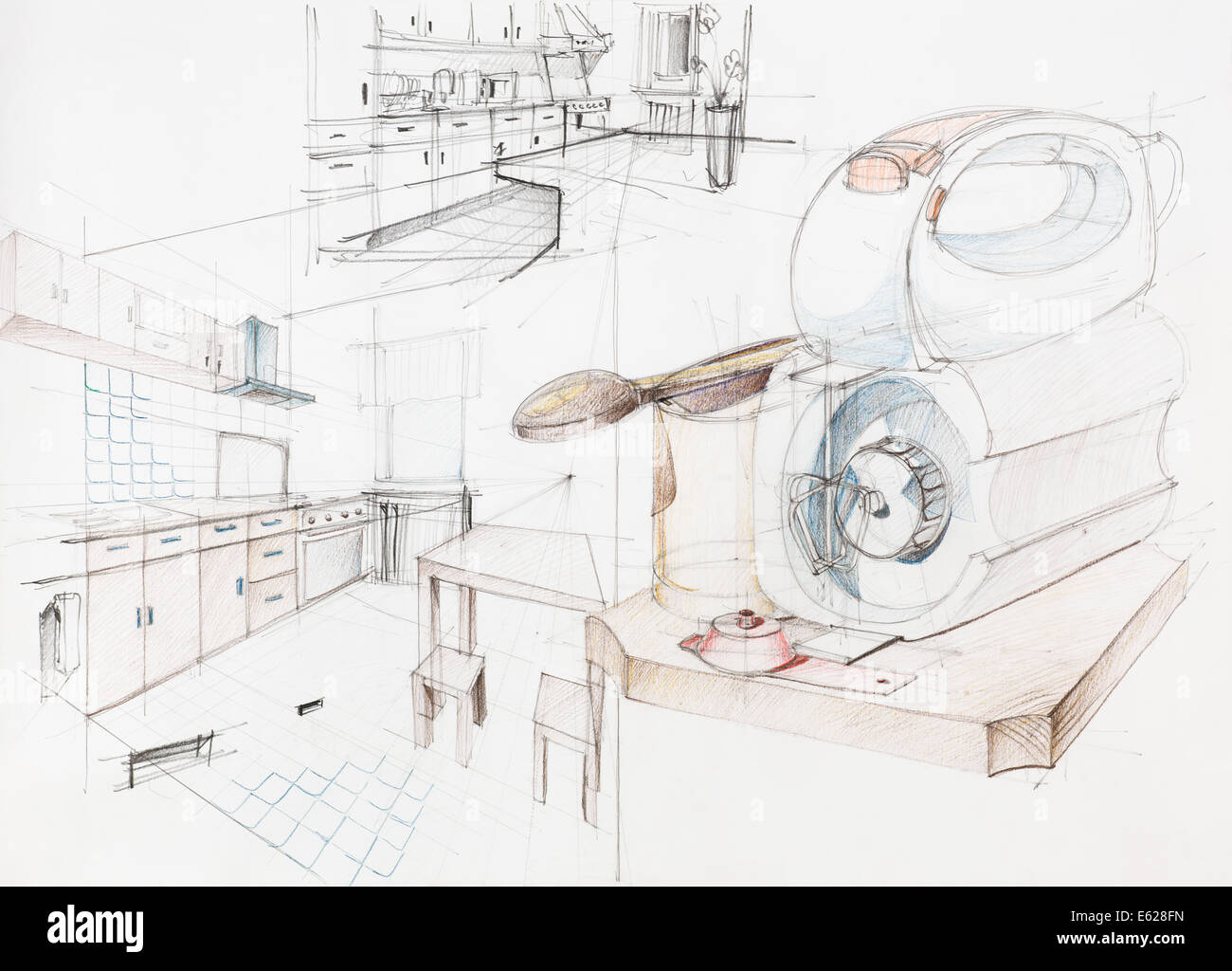 Perspective drawing kitchen hi-res stock photography and images - Alamy