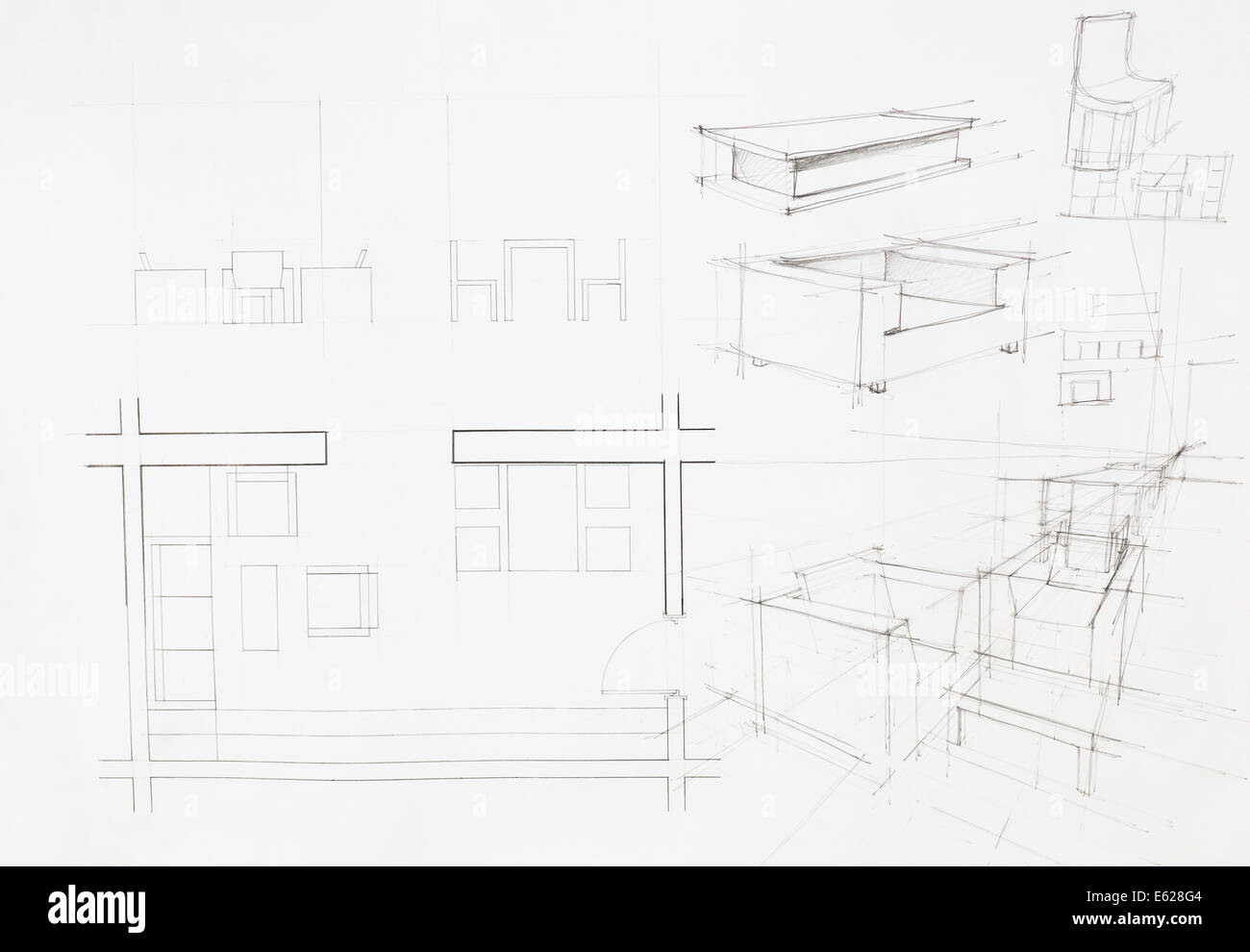 architectural plan of interior, dinning area Stock Photo - Alamy