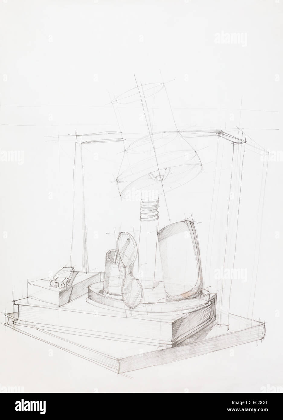 artistic study of composition with objects, drawn by hand Stock Photo ...