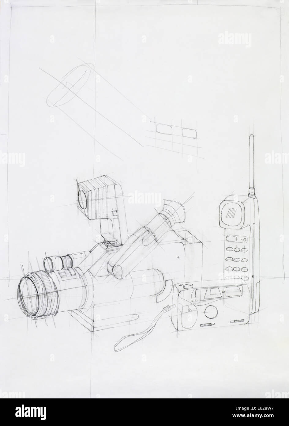 artistic study of still life with objects, drawn by hand Stock Photo ...