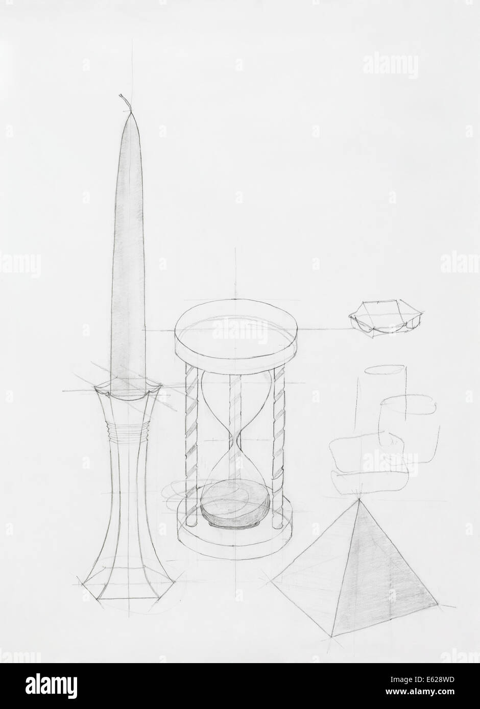 artistic study of still life with objects, drawn by hand Stock Photo ...