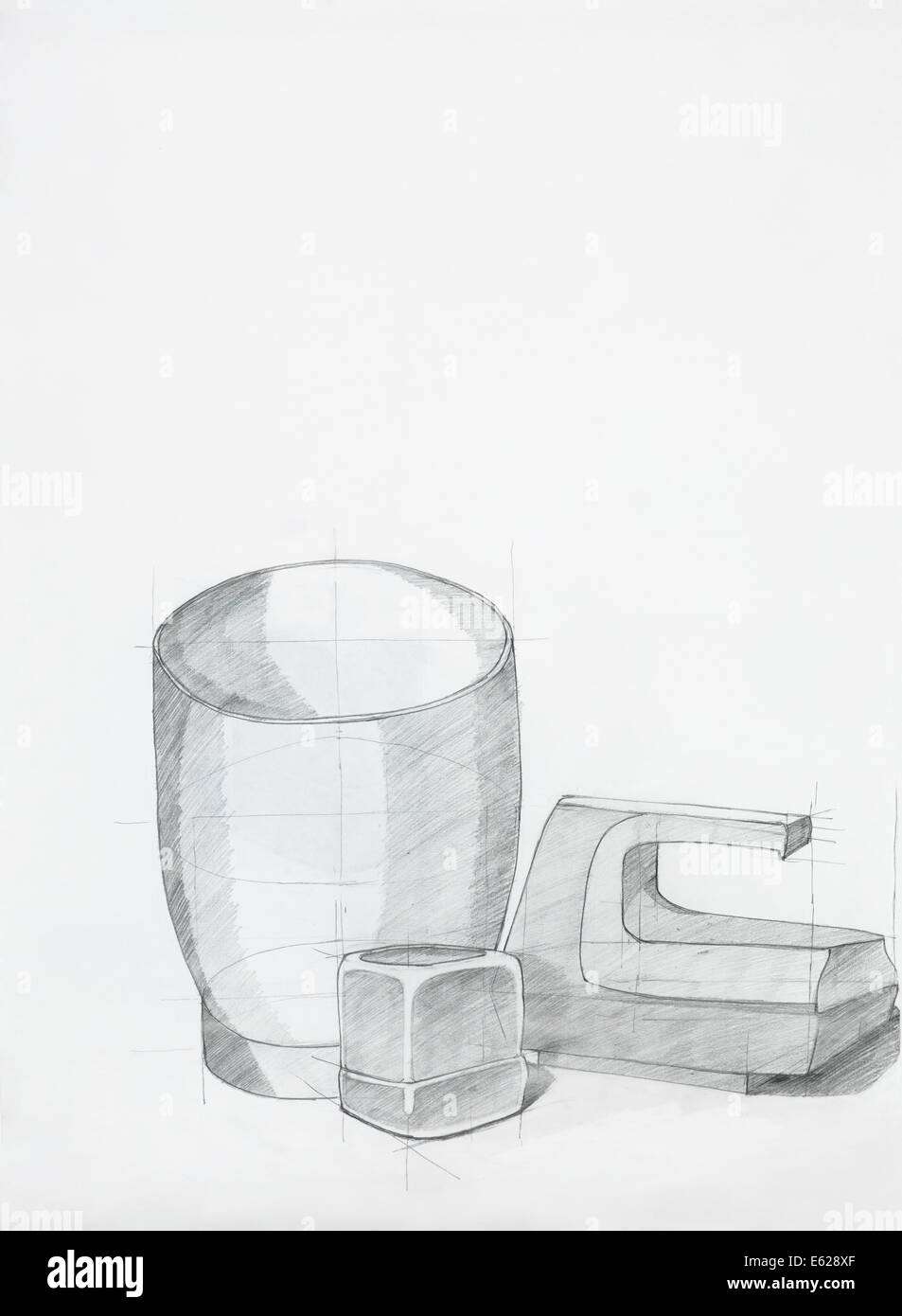 artistic study of objects shapes composition, drawn by hand Stock Photo ...