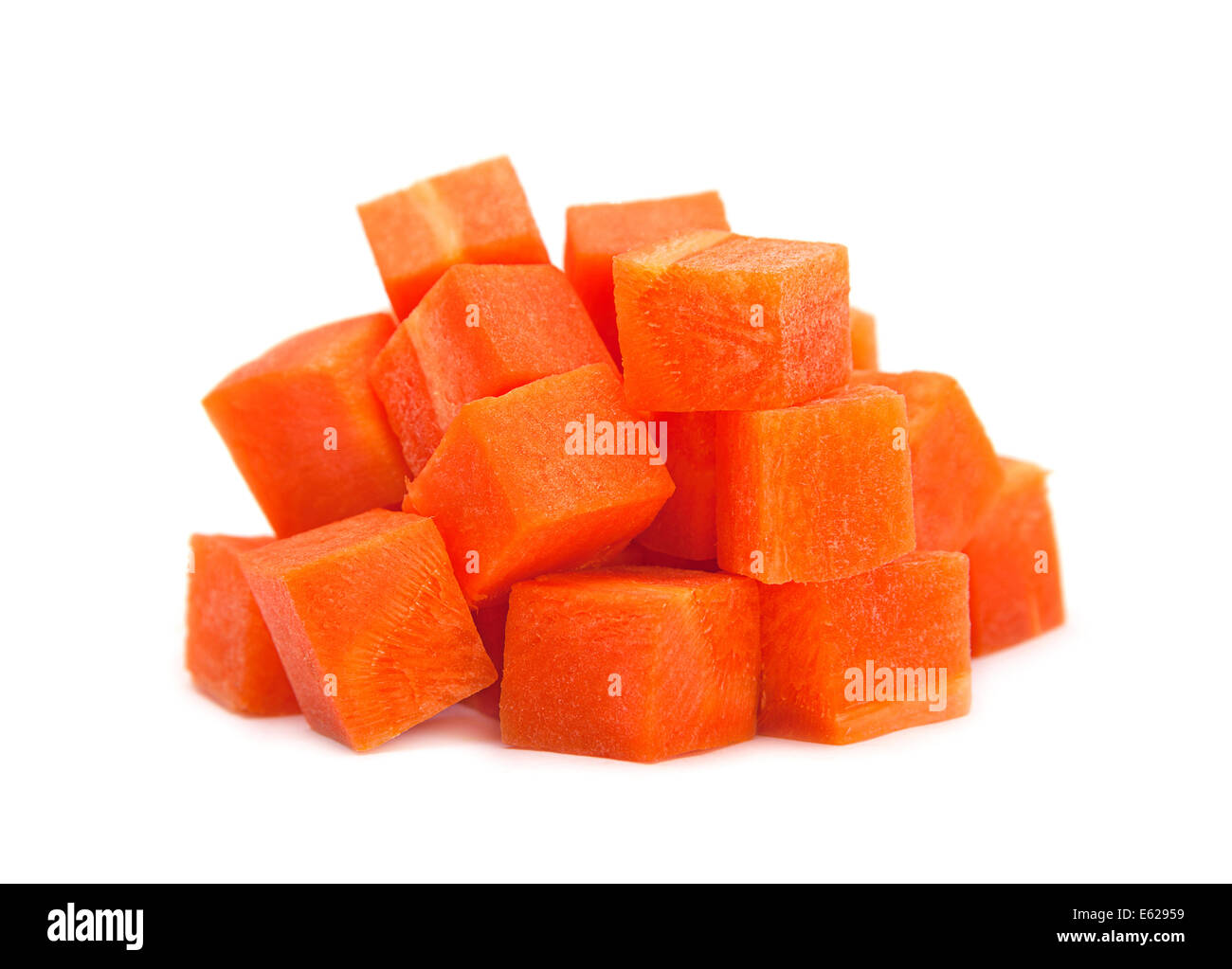 Carrot cube vegetable isolated on white background Stock Photo - Alamy