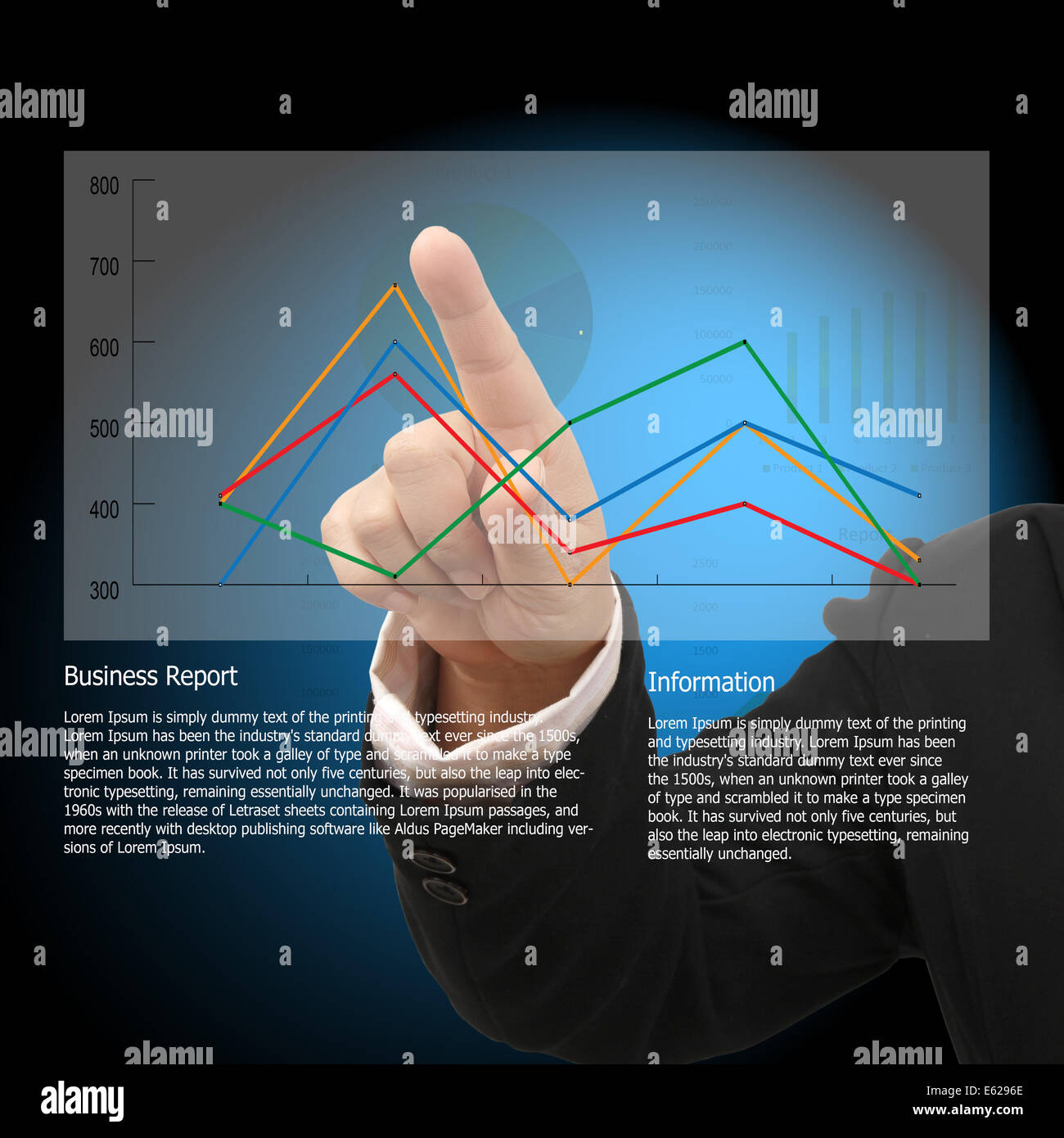 Image of businessman hand point to business graph on white background ...