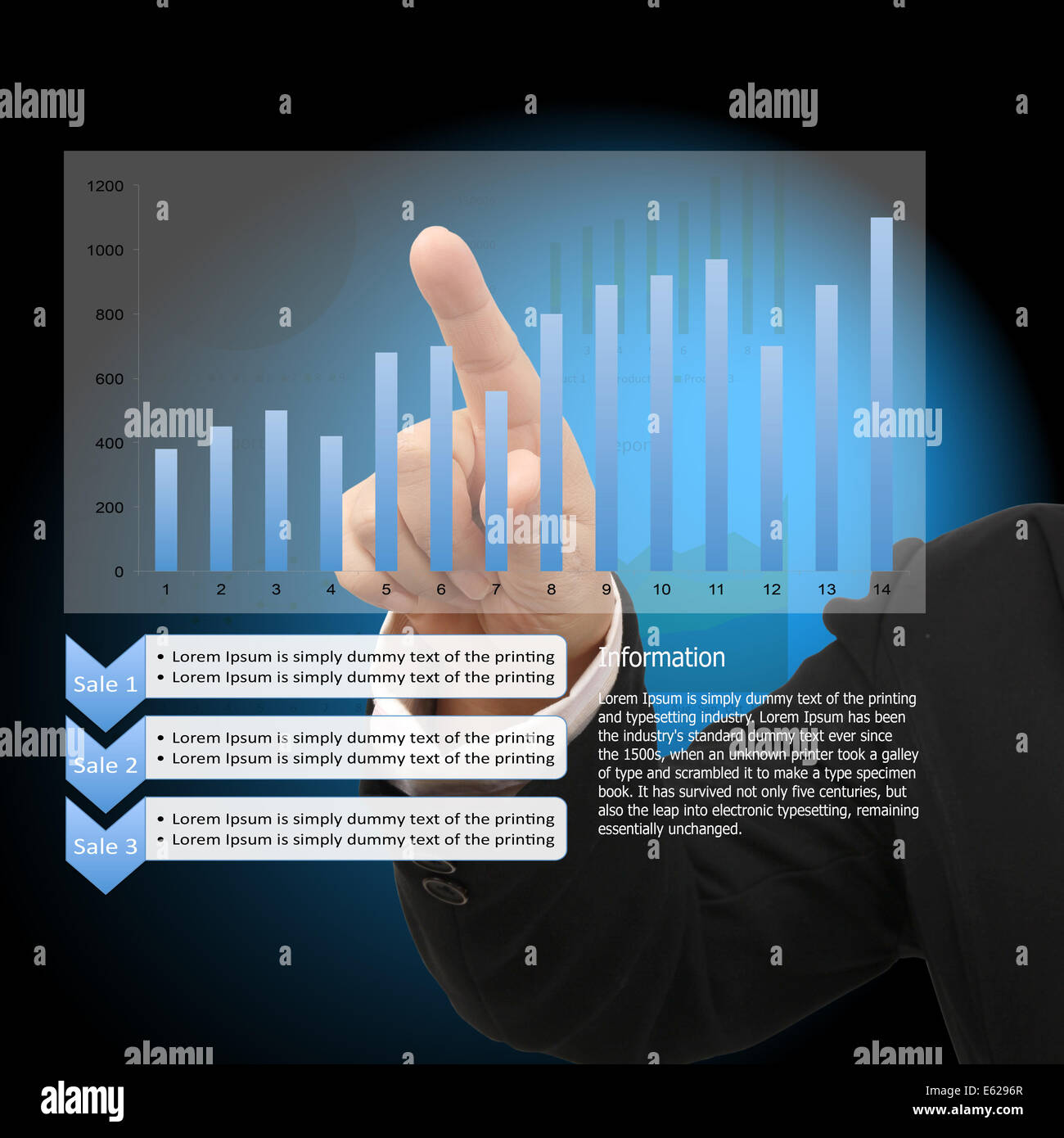 Image of businessman hand point to business graph on white background ...