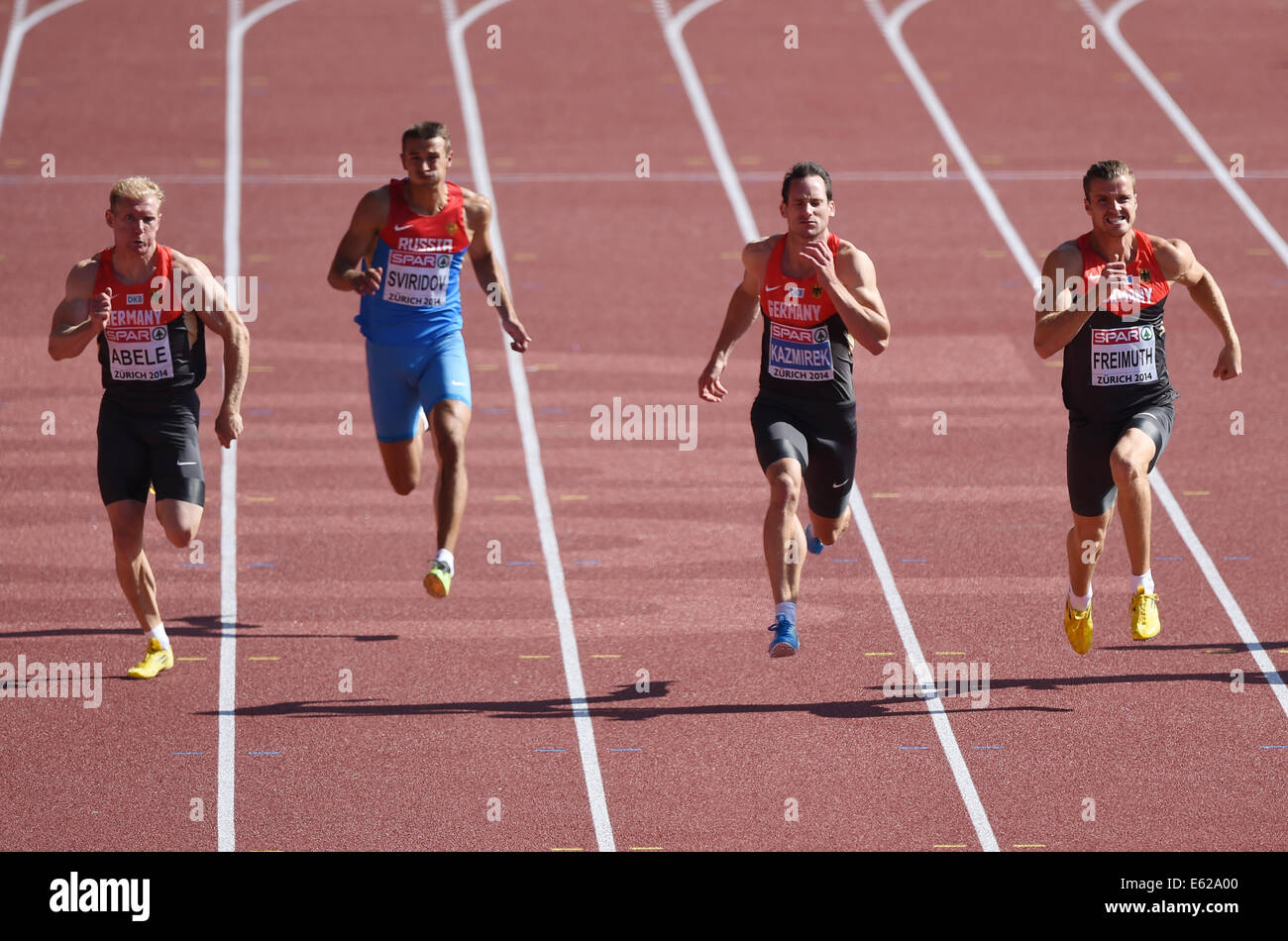 Zurich, Switzerland. 12th Aug, 2014. Arthur Abele (l-r) of Germany ...