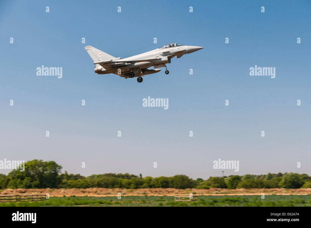 Side view of a Royal Air Force 29 squadron Eurofighter Typhoon above ...