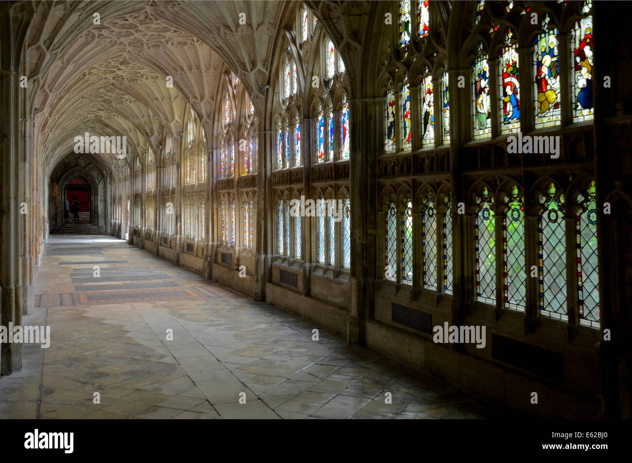 stained glass in cloisters Gloucester Cathedral Stock Photo - Alamy