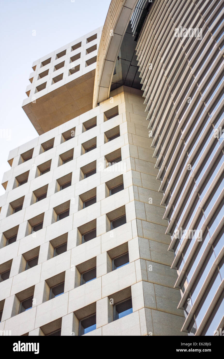 unusual perspective tall building on a background of blue sky Stock ...
