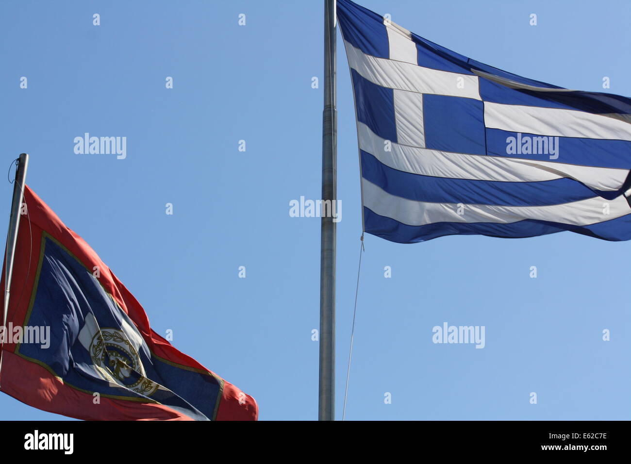 Greek flag flying in Athens, Greece Stock Photo - Alamy