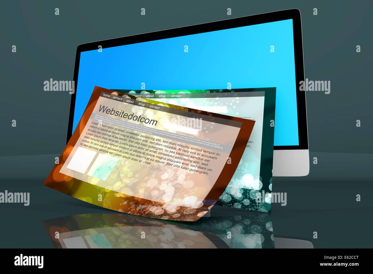 A modern All in one computer with generic websites coming out of the ...