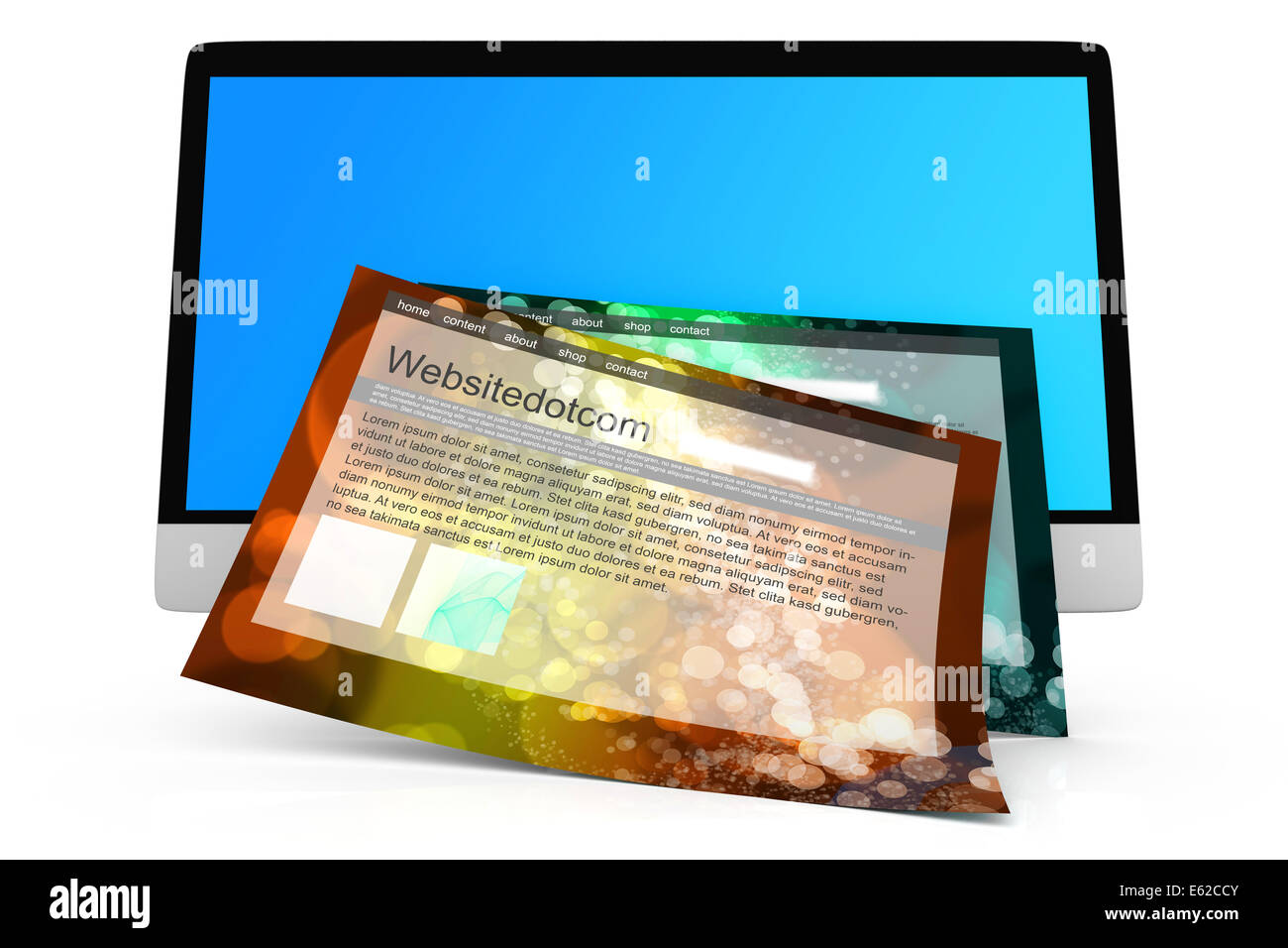 A modern All in one computer with a generic website coming out of the ...