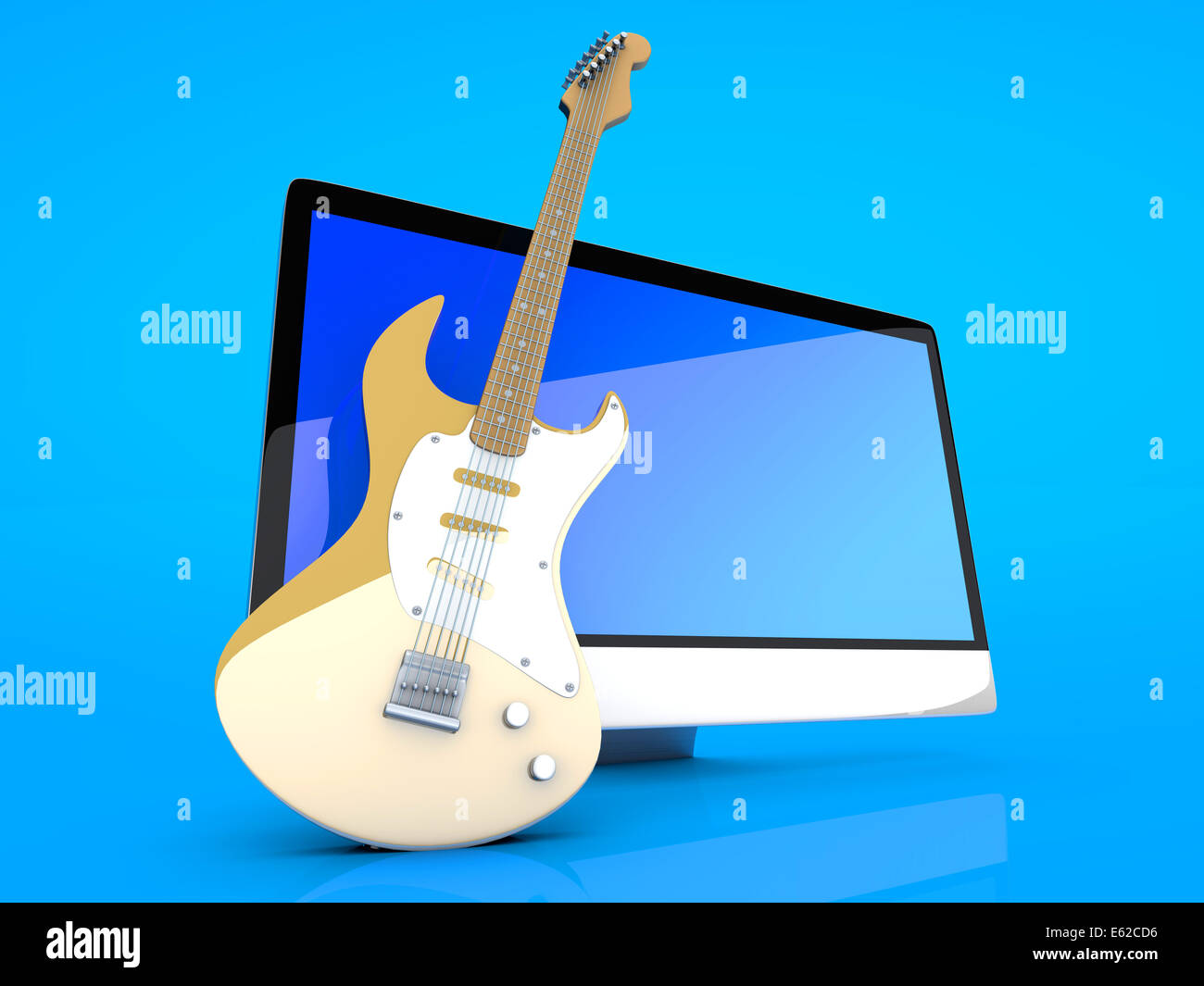 Digital guitar - A All in one computer with a Guitar. 3D illustration ...