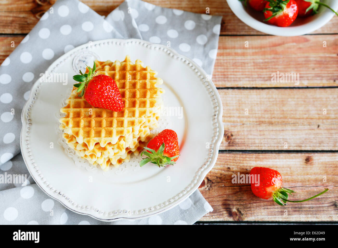 crispy waffles and strawberry summer, food closeup Stock Photo - Alamy