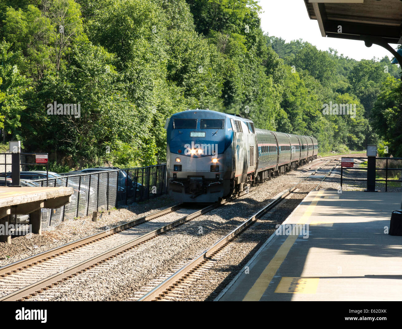 Amtrak passenger train Passing Through Metro-North Train Station, Garrison, New York Stock Photo ...