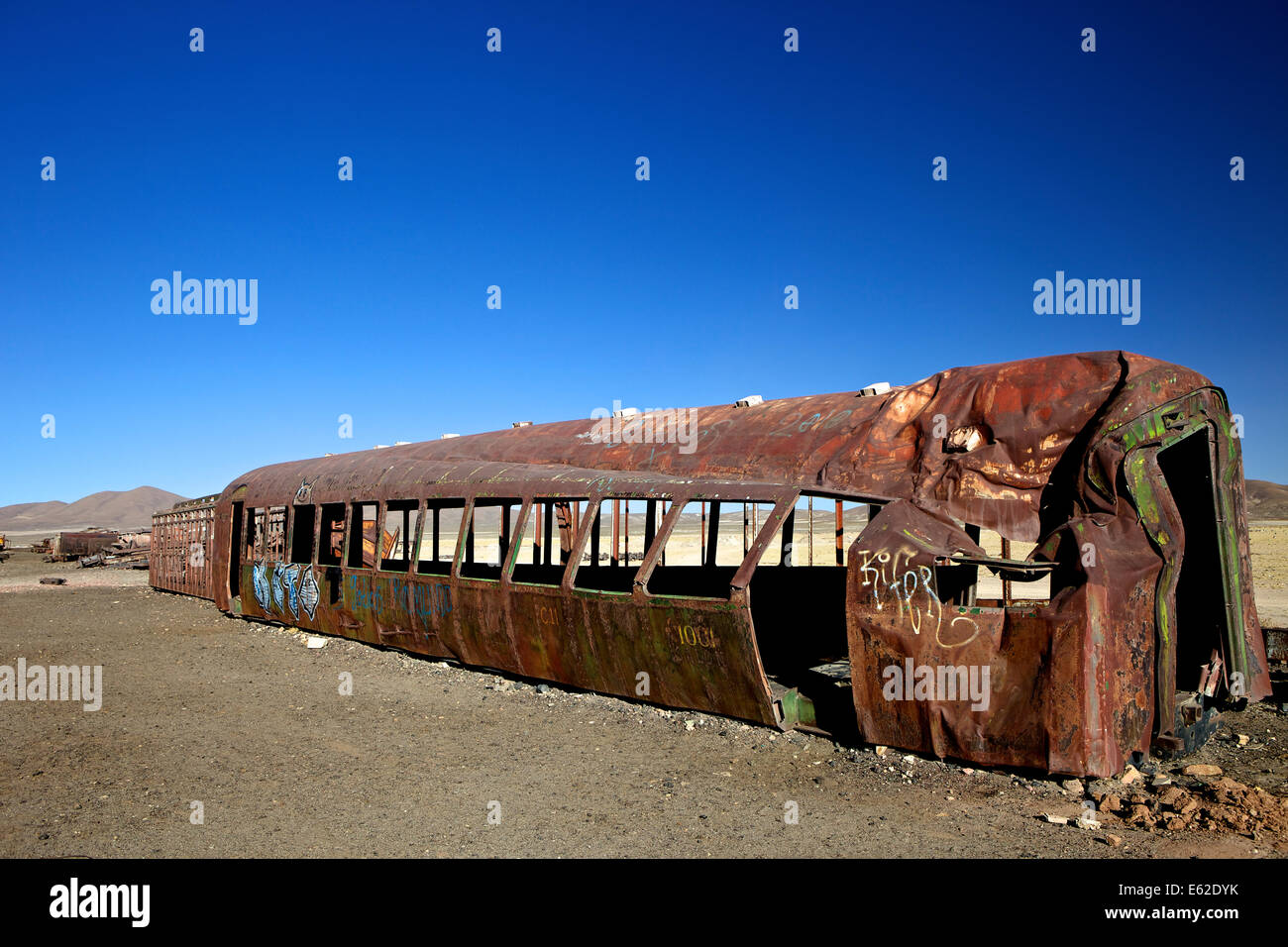 Wreckage of old trains carriage at the Train cemetery (train graveyard ...