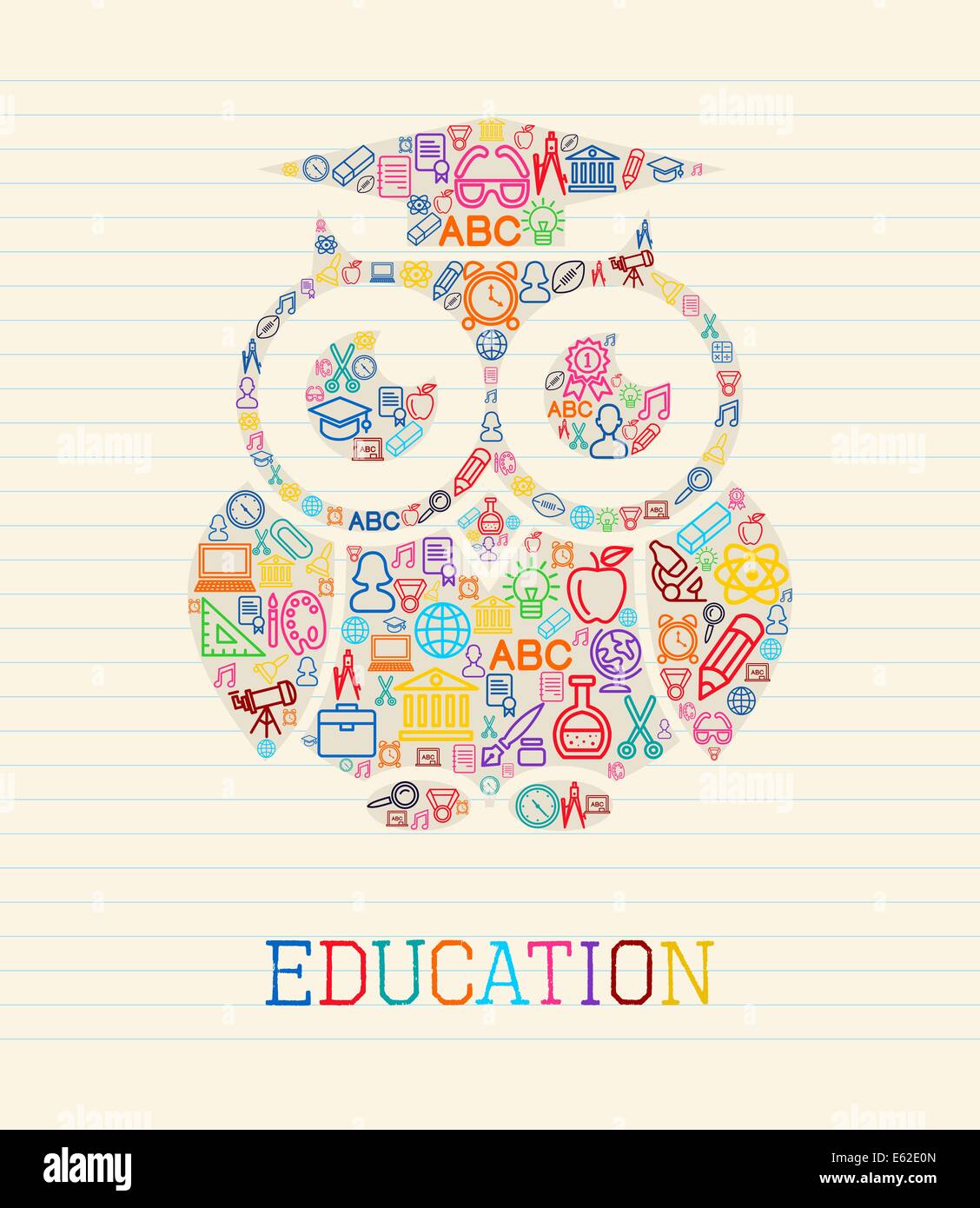 Education and knowledge owl icons shape concept over paper sheet ...