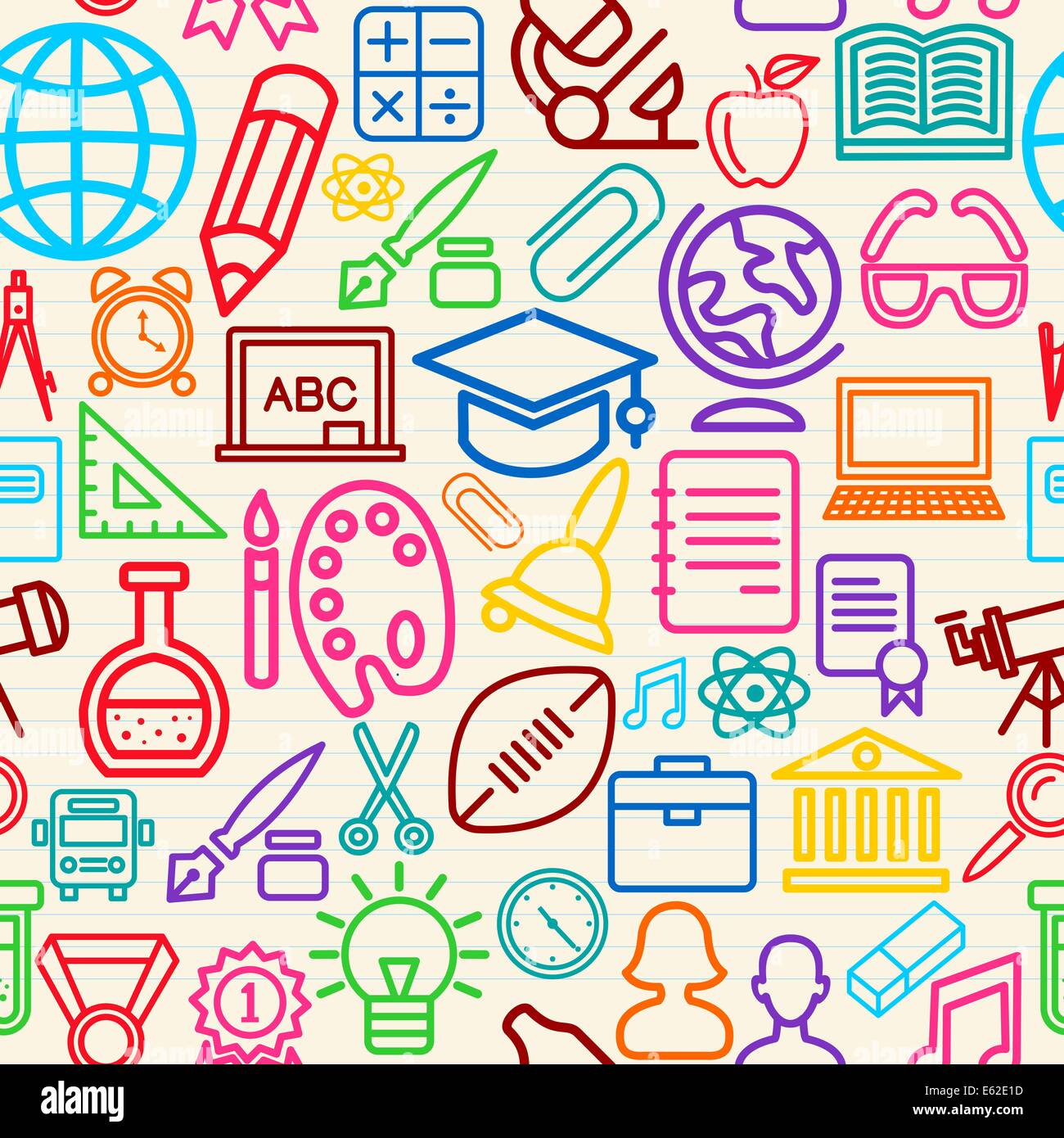 Education seamless pattern background with colorful school icons and ...