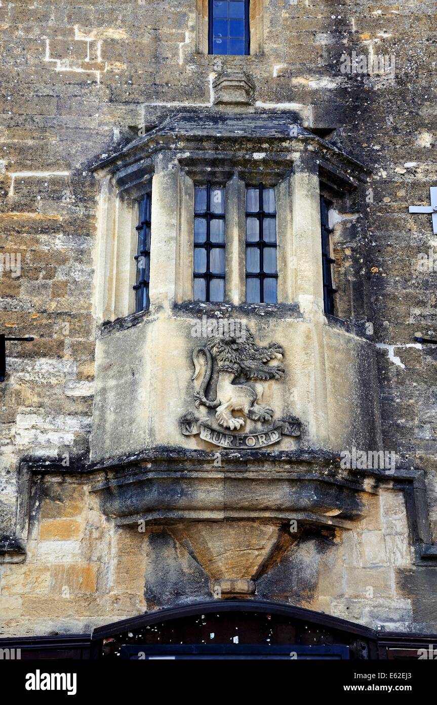Burford coat of arms on a building along the High Street, Burford ...