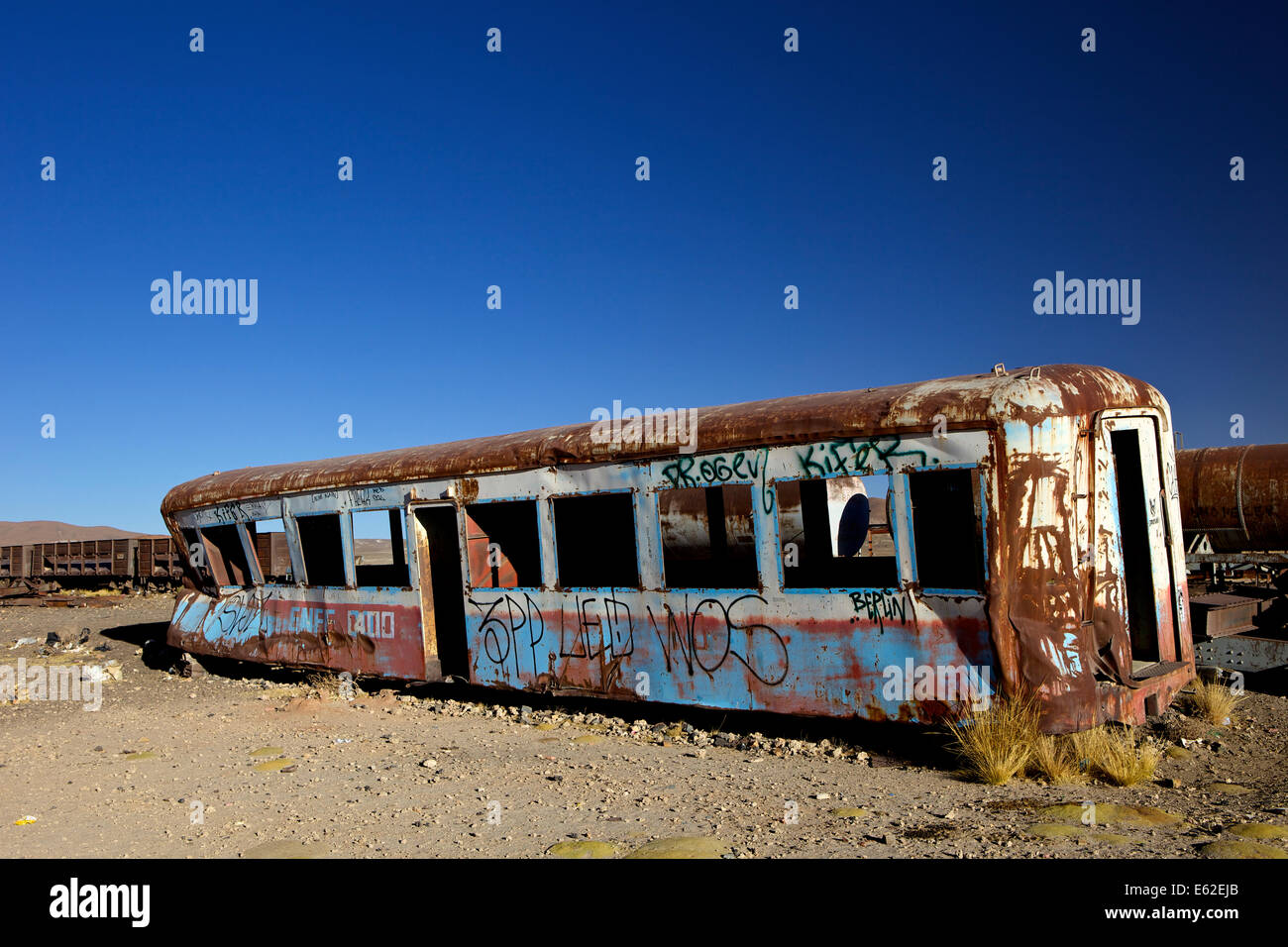Wreckage of old trains carriage at the Train cemetery (train graveyard ...