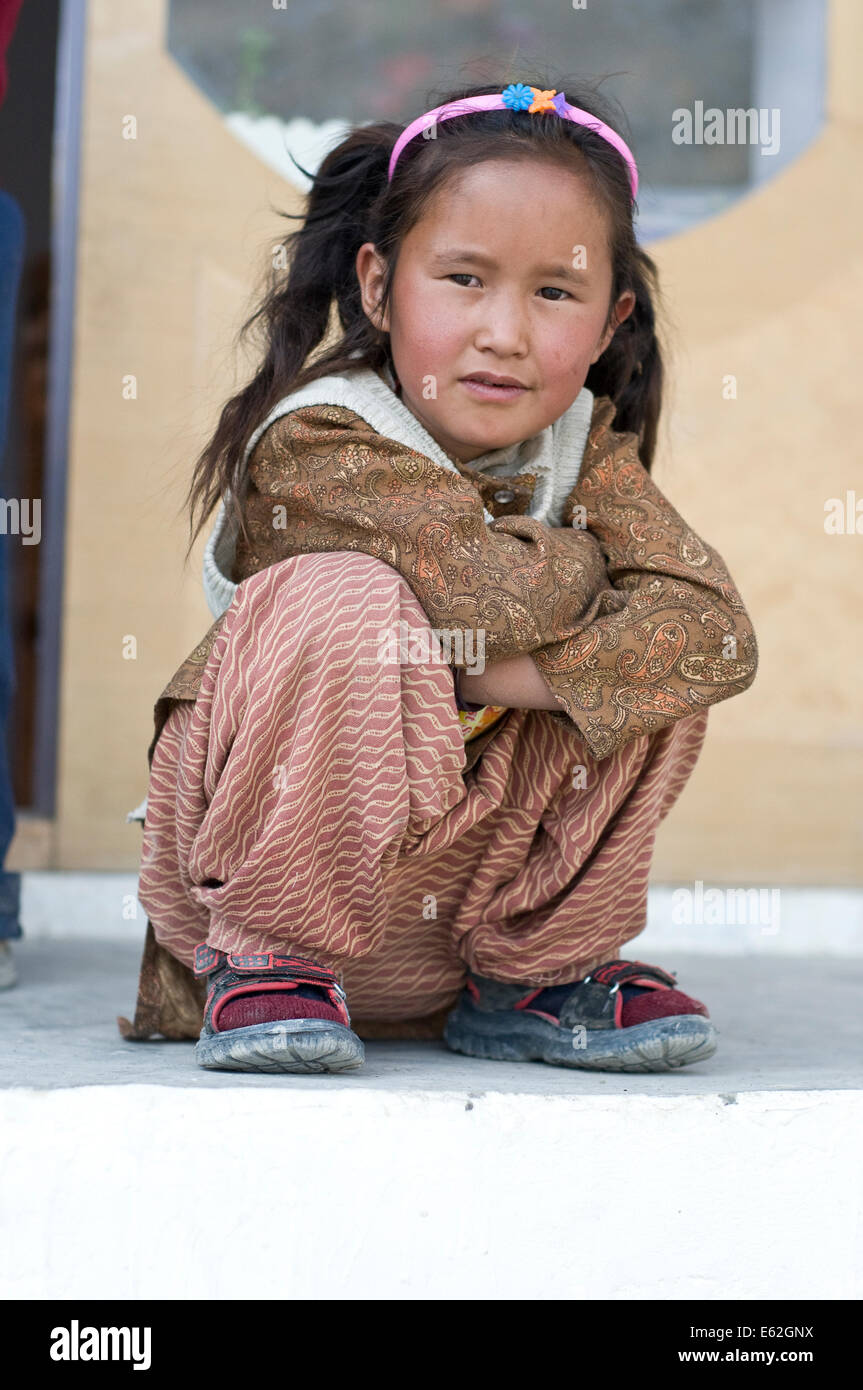 Girl in Dhankar, Spiti Valley, Indian Himalaya Stock Photo - Alamy