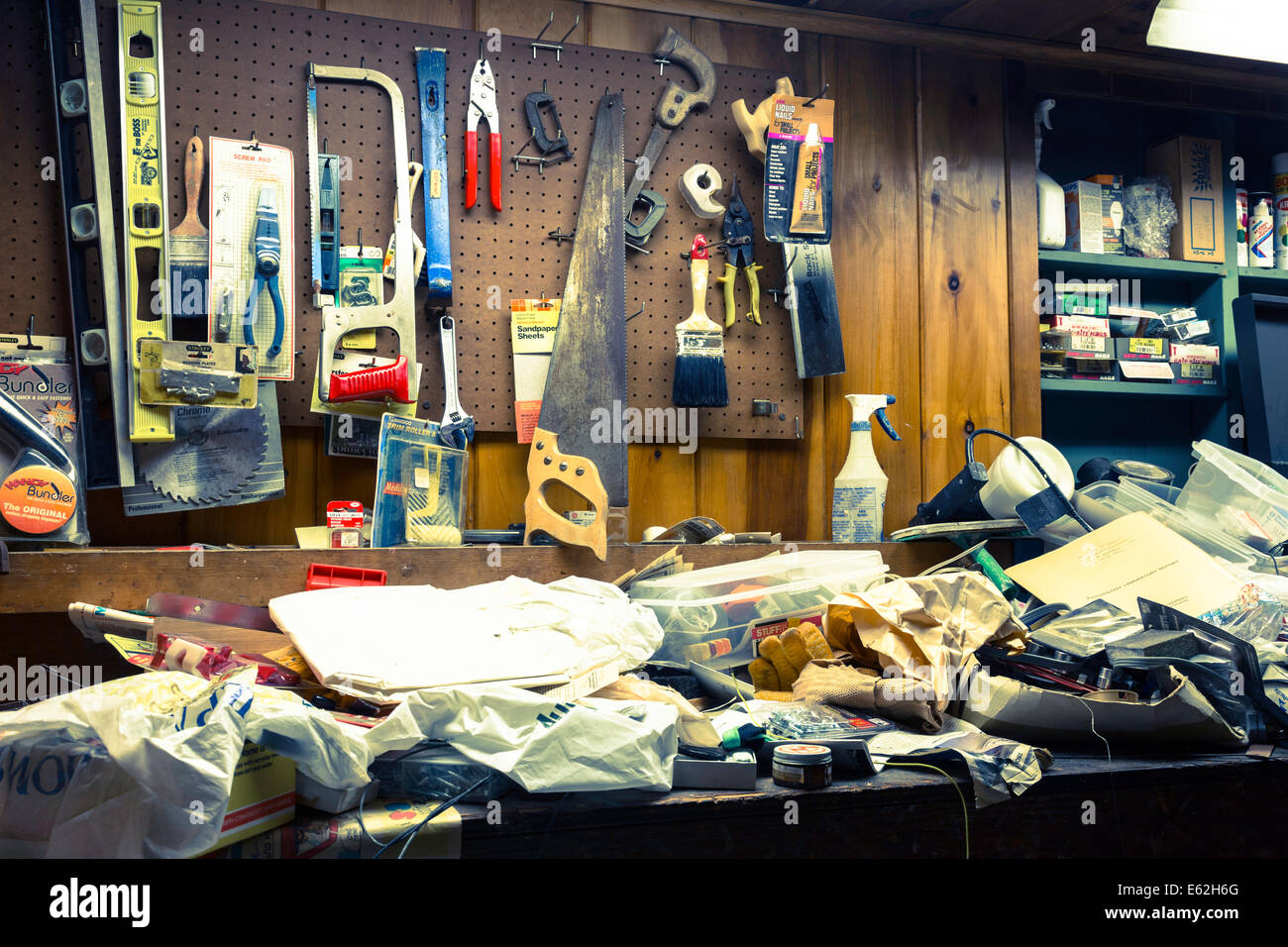 Messy Workbench Area, residential home, USA Stock Photo - Alamy