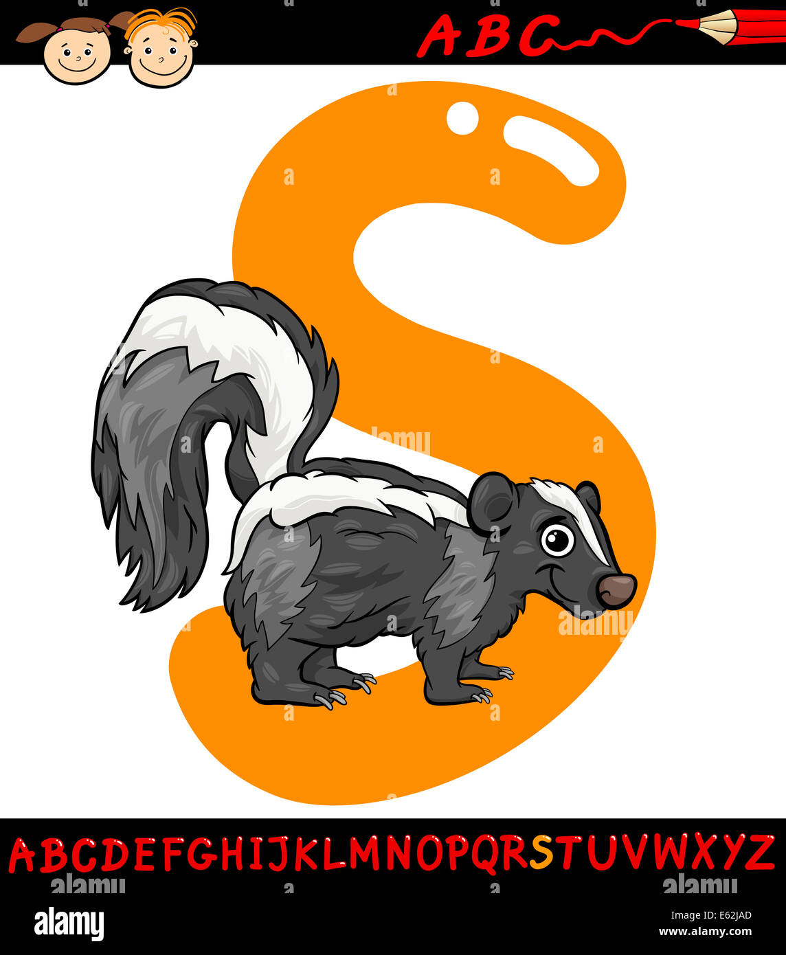 Cartoon Illustration of Capital Letter S from Alphabet with Skunk ...