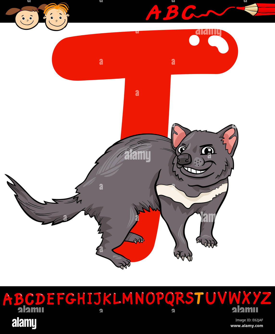 Cartoon Illustration of Capital Letter T from Alphabet with Toad Animal ...