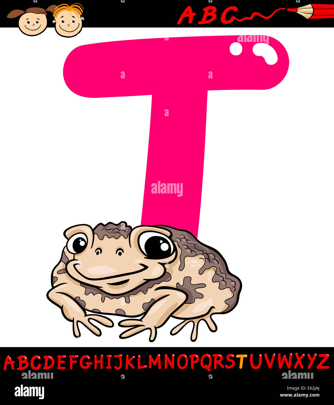 Cartoon Illustration of Capital Letter T from Alphabet with Toad Animal ...