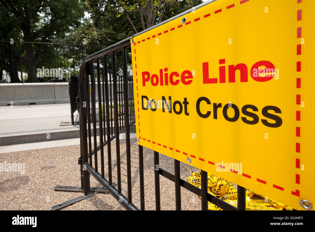 Police line sign on barricade fence - Washington, DC USA Stock Photo ...