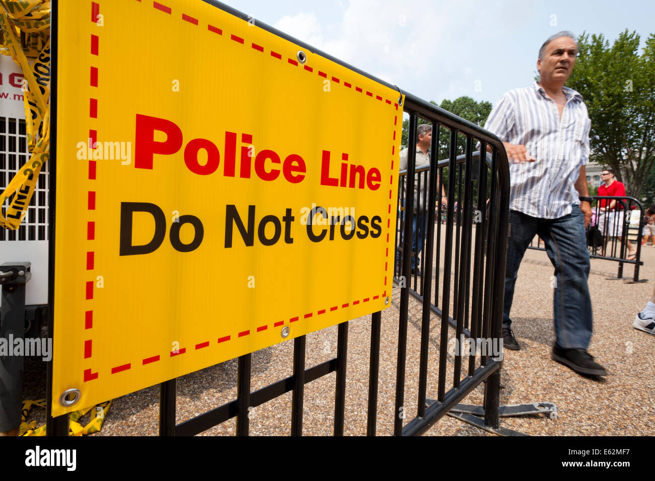 Police line sign on barricade fence - Washington, DC USA Stock Photo ...