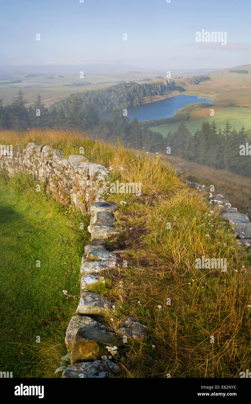 Dawn at Hadrian's Wall near the Roman fort at Housesteads ...