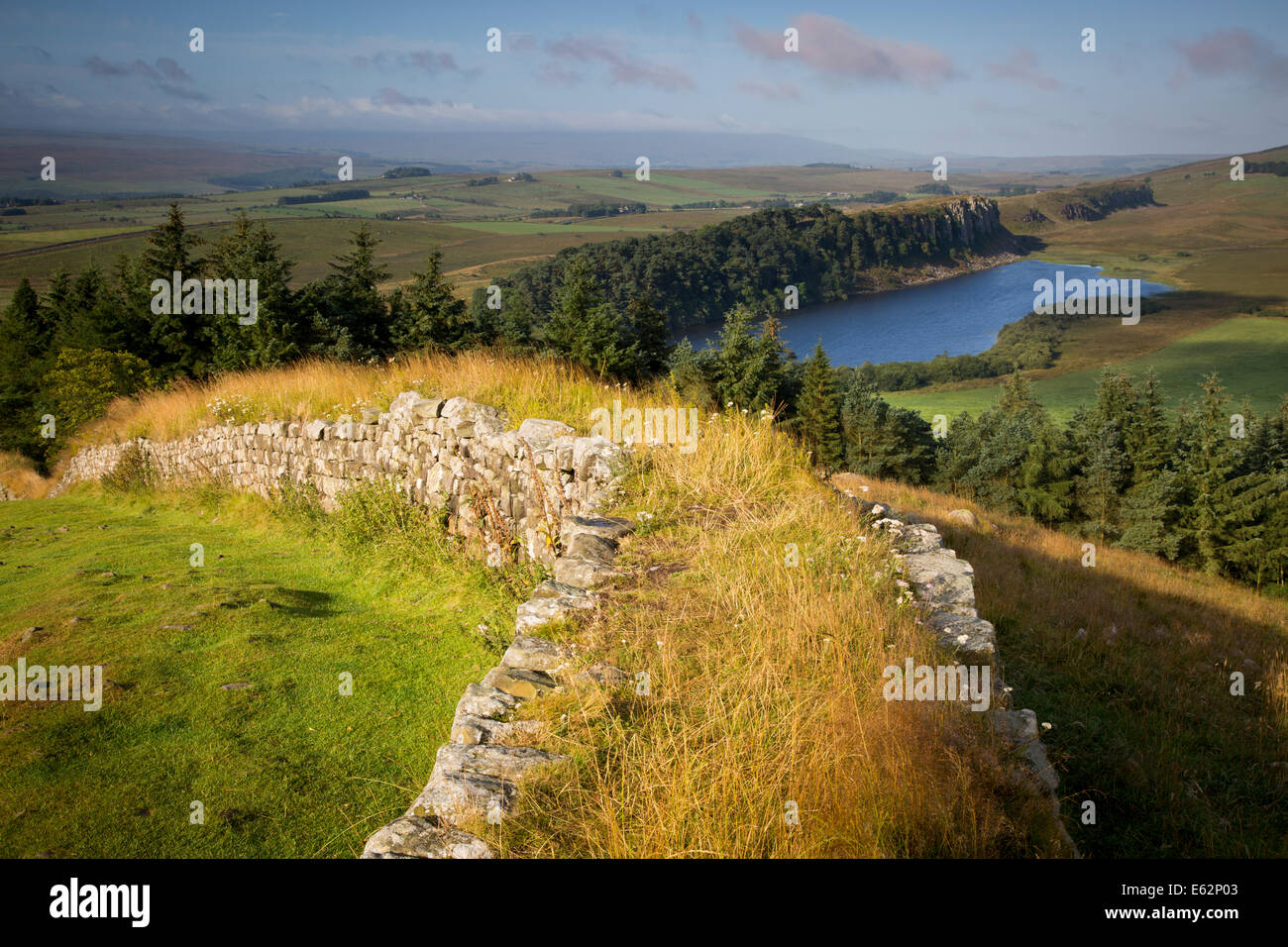 Dawn at Hadrian's Wall near the Roman fort at Housesteads ...