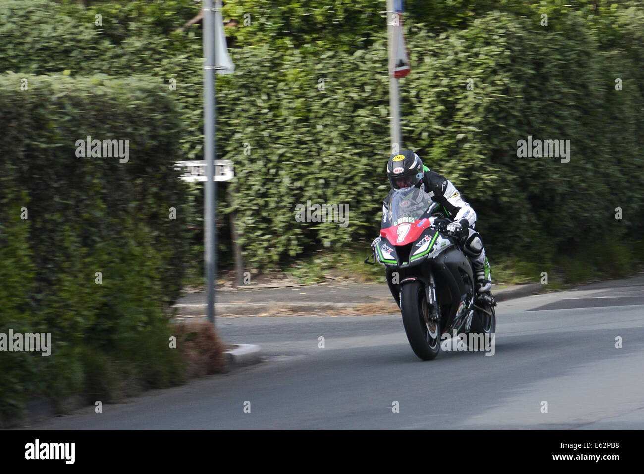 Gary Johnson riding his Kawasaki Superstock motorcycle, on the Isle of ...