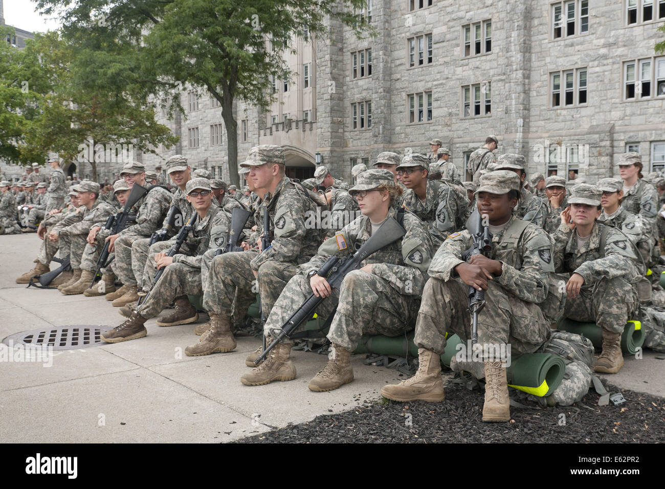 West Point, New York, USA. 12th Aug, 2014. New cadets rest after ...